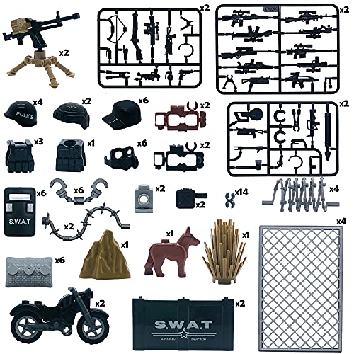 TACYILLU Weapons Pack Military Toy Swat Team Battle Building Blocks Set Combat Weapon Guns Accessories Pack Motorcycles Mini Figures kit for Boys Age 6+ Gifts,Perfect Combination with Major Brands