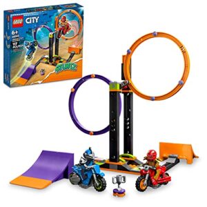 lego city stuntz spinning stunt challenge 60360, 1 or 2 player tournaments with flywheel-powered motorcycle toys for kids, boys & girls 6 plus years old, fun gift idea