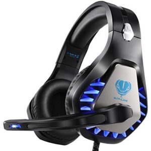 envel gaming headset for nintendo switch, ps4, xbox one, ps5 controller, laptop, mac, noise cancelling pc headset with mic, stereo surround sound, cool led light,comfort earmuff black