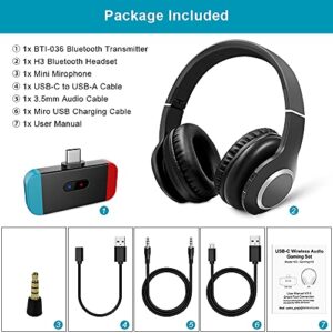 Golvery Wireless Gaming Headset for PS4 PS5 Switch PC Laptop, Low Latency Bluetooth Headphones for Gaming w/USB-C Transmitter, Noise Cancelling Mic, Plug & Play, Mute On/Off