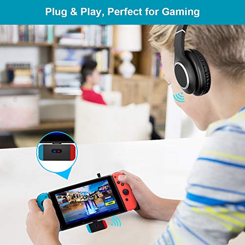 Golvery Wireless Gaming Headset for PS4 PS5 Switch PC Laptop, Low Latency Bluetooth Headphones for Gaming w/USB-C Transmitter, Noise Cancelling Mic, Plug & Play, Mute On/Off