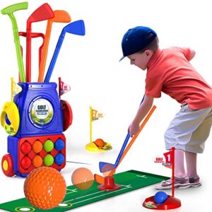 bennol toddler golf set toys for kids, upgraded kids golf cart toys sets with 4 golf sticks, 8 balls and 1 mat, indoor & outdoor golf toys for 3 4 5 6 year old boys girls toddlers