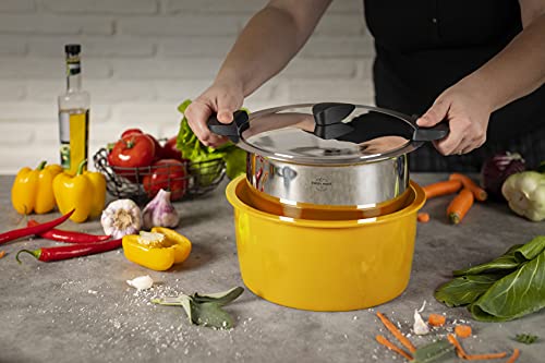 KUHN RIKON Hotpan Serving Casserole Pot, 5 Litre/22 cm, Yellow, Stainless Steel