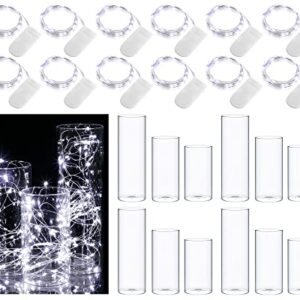 Clear Glass Vases Cylinder Vases for Centerpieces and 10 ft 30 LED White Fairy Lights Battery Operated Mini String Lights for Jar DIY Wedding Party Home Table Christmas Decor (4 Set)