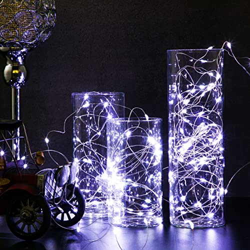 Clear Glass Vases Cylinder Vases for Centerpieces and 10 ft 30 LED White Fairy Lights Battery Operated Mini String Lights for Jar DIY Wedding Party Home Table Christmas Decor (4 Set)