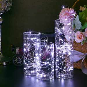 Clear Glass Vases Cylinder Vases for Centerpieces and 10 ft 30 LED White Fairy Lights Battery Operated Mini String Lights for Jar DIY Wedding Party Home Table Christmas Decor (4 Set)