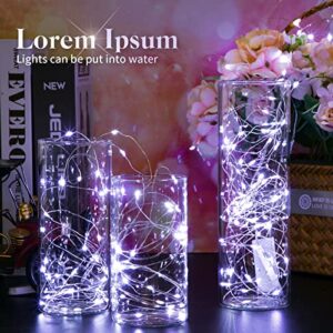 Clear Glass Vases Cylinder Vases for Centerpieces and 10 ft 30 LED White Fairy Lights Battery Operated Mini String Lights for Jar DIY Wedding Party Home Table Christmas Decor (4 Set)