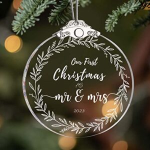 our first christmas as mr mrs married 2023 ornament wedding decoration ornaments new home 3" gift engagement newlywed holiday keepsake decor (mr mrs)