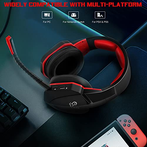 Wireless Gaming Headset Headphones for Nintendo Switch PS5 PS4 PC, 2.4GHz USB Wireless Gamer Headphones for Computer with Detachable Noise Canceling Microphone