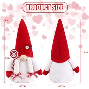 Ndeno 2PCS Valentines Day Gnome Plush Decorations, Handmade Scandinavian Tomte - Valentines Christmas Home Tabletop Elf Gnomes Decor Ornaments - Sweet Valentines Gift (Valentine-Lollipop)