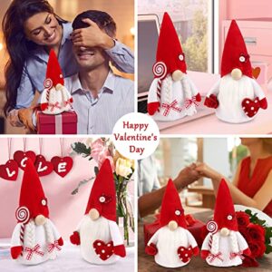 Ndeno 2PCS Valentines Day Gnome Plush Decorations, Handmade Scandinavian Tomte - Valentines Christmas Home Tabletop Elf Gnomes Decor Ornaments - Sweet Valentines Gift (Valentine-Lollipop)