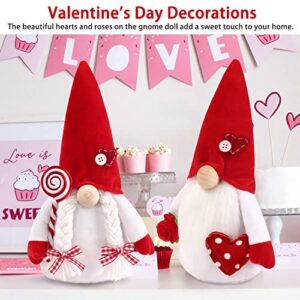 Ndeno 2PCS Valentines Day Gnome Plush Decorations, Handmade Scandinavian Tomte - Valentines Christmas Home Tabletop Elf Gnomes Decor Ornaments - Sweet Valentines Gift (Valentine-Lollipop)