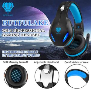 HaiDiKaiSi Gaming Headset for PS4 PC Xbox One PS5 Controller, Noise Cancelling Over Ear Headphones with Mic, Gaming Headphones for Laptop Mac Switch with LED Lights Deep Bass for Kids Adults Blue