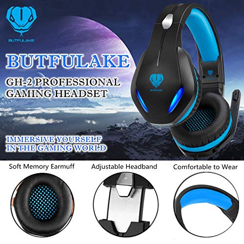 HaiDiKaiSi Gaming Headset for PS4 PC Xbox One PS5 Controller, Noise Cancelling Over Ear Headphones with Mic, Gaming Headphones for Laptop Mac Switch with LED Lights Deep Bass for Kids Adults Blue