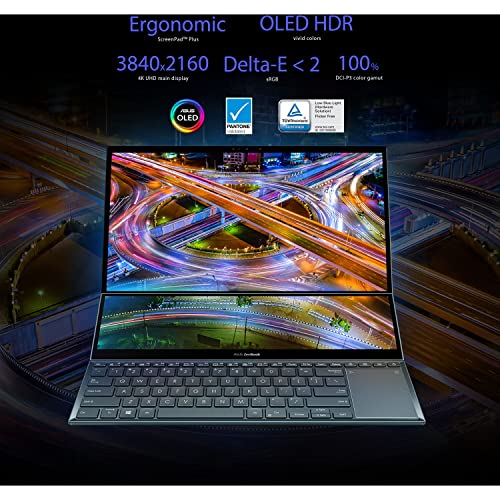 ASUS ZenBook Pro Duo 15 UX582 15.6" 4K OLED Touchscreen (Intel 14-Core i7-12700H, 16GB DDR5 RAM, 1TB SSD, GeForce RTX 3060 6GB) Business Laptop, ScreenPad Plus, Backlit, IST HDMI, Stylus, Win 11 Pro