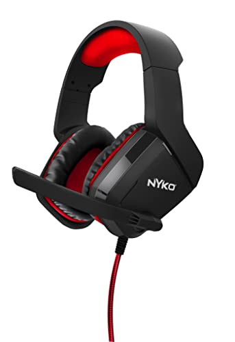 Nyko Ns-4500 Wired Headset for Nintendo Switch - Lightweight Headphones w/Adjustable Microphone - Compatible w/ PS4, PS5, Xbox One, Xbox X/S & Switch - Nintendo Switch Accessories (Black/Red)