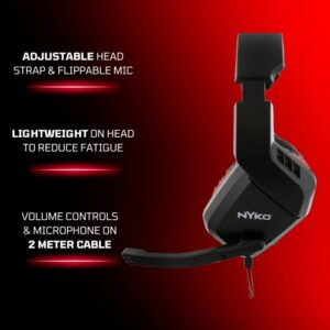 Nyko Ns-4500 Wired Headset for Nintendo Switch - Lightweight Headphones w/Adjustable Microphone - Compatible w/ PS4, PS5, Xbox One, Xbox X/S & Switch - Nintendo Switch Accessories (Black/Red)