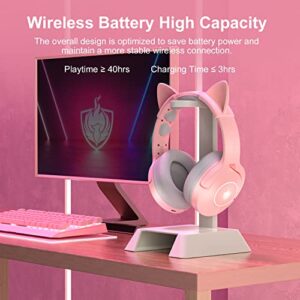 PHOINIKAS Wireless Gaming Headset with Cute Cat Ears, Wired for PS5, PS4, PC, Nintendo Switch, Q9 Over Ear Kitty Headphones with Detachable Mic, Bluetooth Headphones for Phone, Gift for Girls (Pink)