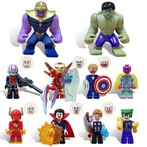 mini figures for building blocks kit, 10 pcs superhero minifigures stuffers set with bases, action figures toys gifts for birthday, christmas, easter, children's day for superhero fans kids boys girls