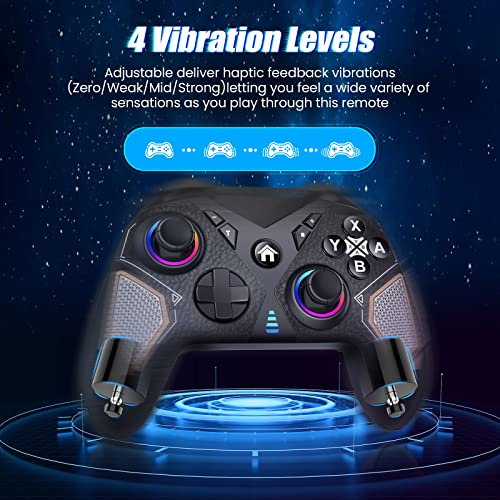 Hollabudz Switch Controller for Nintendo Switch Lite/Switch OLED, Wireless Switch Pro Controller with RGB Light Up, 4 Programmable Keys, Turbo, Vibration, Wake Up Func Switch Remote Assault Dark