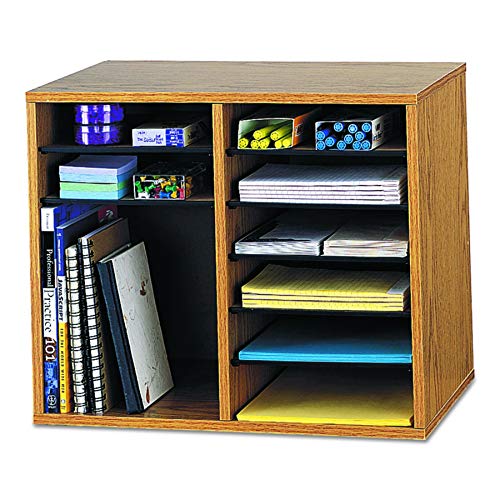 Safco Products Wood Adjustable Literature Organizer, 12 Compartment 9420MO, Medium Oak, Durable Construction, Removable Shelves