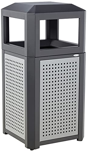 Safco Products Evos Outdoor/Indoor Trash Can with Perforated Galvanized Steel Panel, 15 Gallon, Black