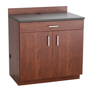 safco products 1701mh modular hospitality breakroom base cabinet, 2 doors/1 drawer/1 adjustable shelf, mahogany base/rustic slate top