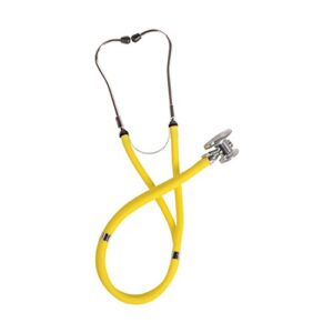 MABIS Stethoscope Sprague Rappaport 5 in 1 for Heart Sounds and Murmurs on Adult, Pediatric and Infants, 5 Interchangeable Chest Pieces, 3 Bells and 2 Diaphragms, 22 Inch Y Tubing, Retail Box, Yellow