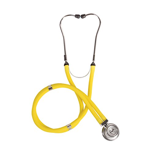 MABIS Stethoscope Sprague Rappaport 5 in 1 for Heart Sounds and Murmurs on Adult, Pediatric and Infants, 5 Interchangeable Chest Pieces, 3 Bells and 2 Diaphragms, 22 Inch Y Tubing, Retail Box, Yellow