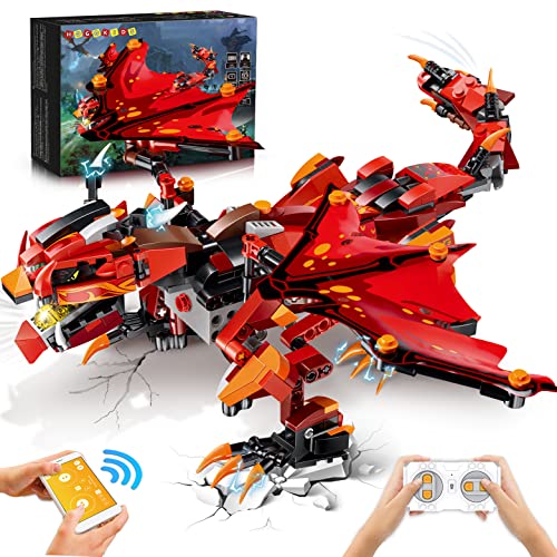 HOGOKIDS Remote & APP Controlled Dragon Building Set - STEM Projects for Kids Ages 8-12 Rechargeable Fire Dragon Kit Gift for Boys Girls 8 9 10 11 12 13 14+ Years Old New 2022 (485 Pieces)