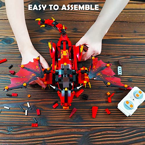 HOGOKIDS Remote & APP Controlled Dragon Building Set - STEM Projects for Kids Ages 8-12 Rechargeable Fire Dragon Kit Gift for Boys Girls 8 9 10 11 12 13 14+ Years Old New 2022 (485 Pieces)