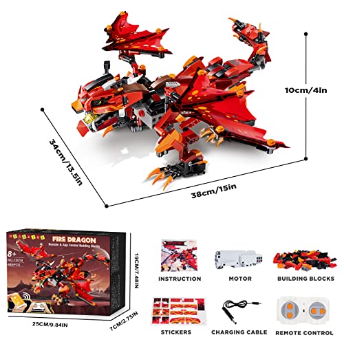 HOGOKIDS Remote & APP Controlled Dragon Building Set - STEM Projects for Kids Ages 8-12 Rechargeable Fire Dragon Kit Gift for Boys Girls 8 9 10 11 12 13 14+ Years Old New 2022 (485 Pieces)