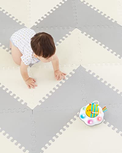 Skip Hop Baby Play Mat, Interlocking Foam Floor Tiles, 70" x 56", Playspot, Grey/Cream