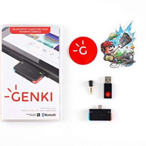 GENKI Audio Bluetooth 5.0 Adapter for Nintendo Switch/Switch Lite/PS4/PS5/PSVR2 - Compatible with All BT Headphones & Airpods, Low Latency with aptX Technology (Neon)