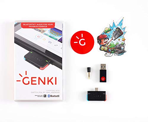 GENKI Audio Bluetooth 5.0 Adapter for Nintendo Switch/Switch Lite/PS4/PS5/PSVR2 - Compatible with All BT Headphones & Airpods, Low Latency with aptX Technology (Neon)