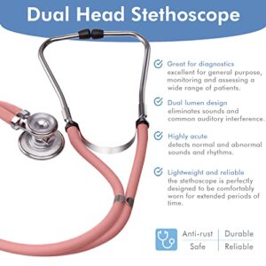 Novamedic Dual Head Sprague Rappaport Stethoscope, Pink, 30 inch First Aid Stethoscope for Nurses, Doctors, ETMs, Nursing Homes, Cardiac Diagnostic, Cardiology and Medical Supplies Kit