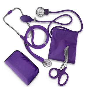 asa techmed nurse emt starter pack stethoscope, blood pressure monitor and trauma 7.5" emt shear ideal gift for nurses, medical students, firefighters, police and personal use (purple)