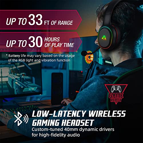 2.4GHz Bluetooth Wireless Gaming Headset for PS4 PS5 PC Nintendo Switch, Wireless Gaming Headset with Detachable Noise Canceling Microphone 30H Playtime PS5 Headset Wireless Headset for Gaming