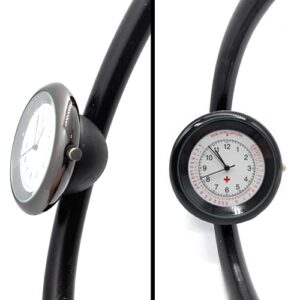 Nurse Stethoscope Watch with Second Hand - Black - Attaches Directly to Stethoscope for All Medical Professionals