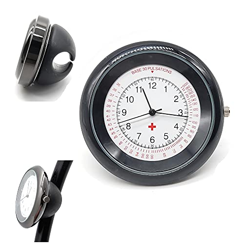 Nurse Stethoscope Watch with Second Hand - Black - Attaches Directly to Stethoscope for All Medical Professionals