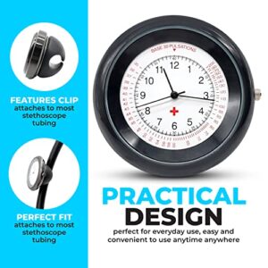 Nurse Stethoscope Watch with Second Hand - Black - Attaches Directly to Stethoscope for All Medical Professionals