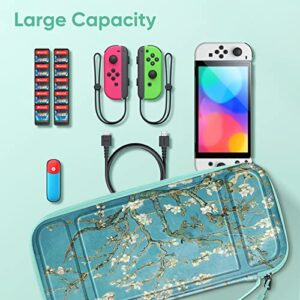 Fintie Carrying Case for Nintendo Switch OLED Model 2021/Switch 2017, [Shockproof] Hard Shell Protective Cover Travel Bag w/10 Game Card Slots for Switch Console Joy-Con & Accessories, Blossom