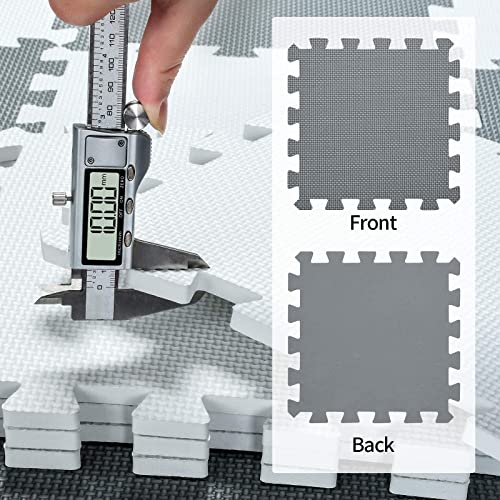 qqpp EVA Rubber 18 Tiles Interlocking Puzzle Foam Floor Mats - Baby Play Mat for Playing | Exercise Mat for Home Workout. White, Gray. QC-ALb18N