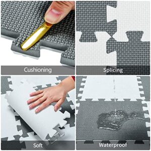 qqpp EVA Rubber 18 Tiles Interlocking Puzzle Foam Floor Mats - Baby Play Mat for Playing | Exercise Mat for Home Workout. White, Gray. QC-ALb18N