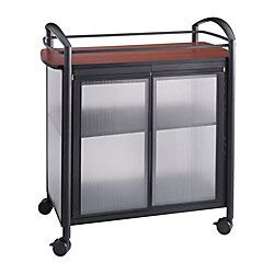 safco products impromptu refreshment cart 8966bl, cherry top/black frame, 200 lbs. capacity, double doors, swivel wheels