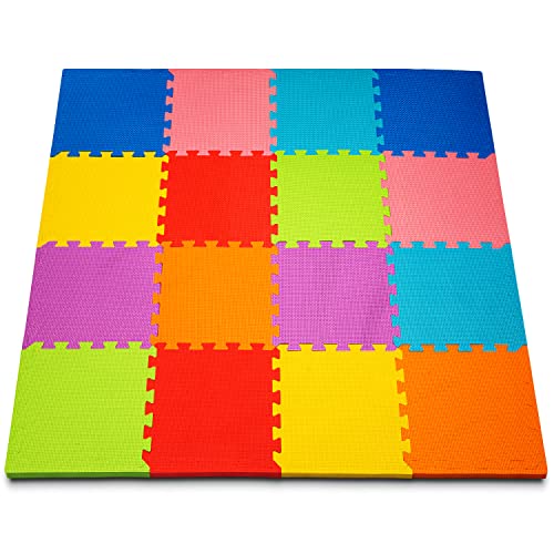 ToyVelt Foam Play Mat for Baby Kids Interlocking Foam Puzzle Floor Mats – EVA Non Toxic for Crawling, Exercise, Playroom, Play Area, Baby Nursery - 16 Tiles, Solid Colors