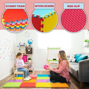 ToyVelt Foam Play Mat for Baby Kids Interlocking Foam Puzzle Floor Mats – EVA Non Toxic for Crawling, Exercise, Playroom, Play Area, Baby Nursery - 16 Tiles, Solid Colors