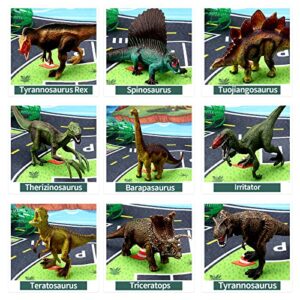 Deejoy Dinosaur Toys,Activity Play Mat & Trees & rockery,Realistic Jurassic Dinosaur Playset to Create a Dino World Including T-Rex,Triceratops,Velociraptor,Great Gift for Boys Girls 3-5