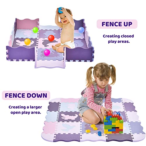 FUN LITTLE TOYS 25 PCS Baby Foam Play Mat, Interlocking Tiles Playmat with Fence Large 45x45 Thick 0.47 inch Purple Animals Puzzle Floor Mat for Kids Babies Toddlers Infants Crawling Room Decor