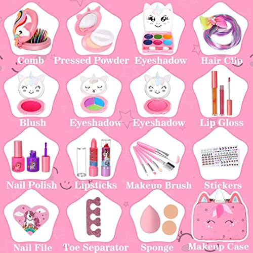 Kids Washable Makeup Girls Toys - Girls Makeup Kit for Kids Make up Set Real Makeup for Kid Little Girls Toddlers Children Princess Christmas Birthday Gifts Toys for 3 4 5 6 7 8 9 10 Year Old Girls